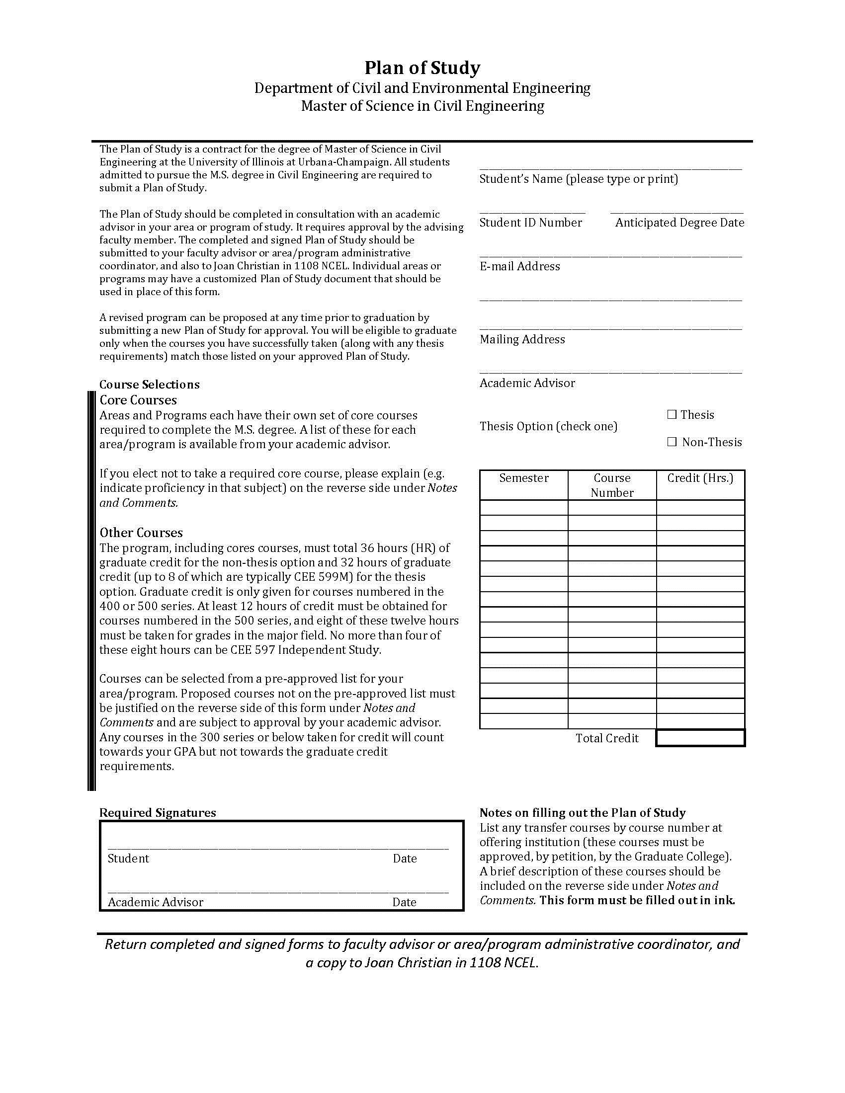 Appendix 3 – Plan of Study | Civil & Environmental Engineering | UIUC